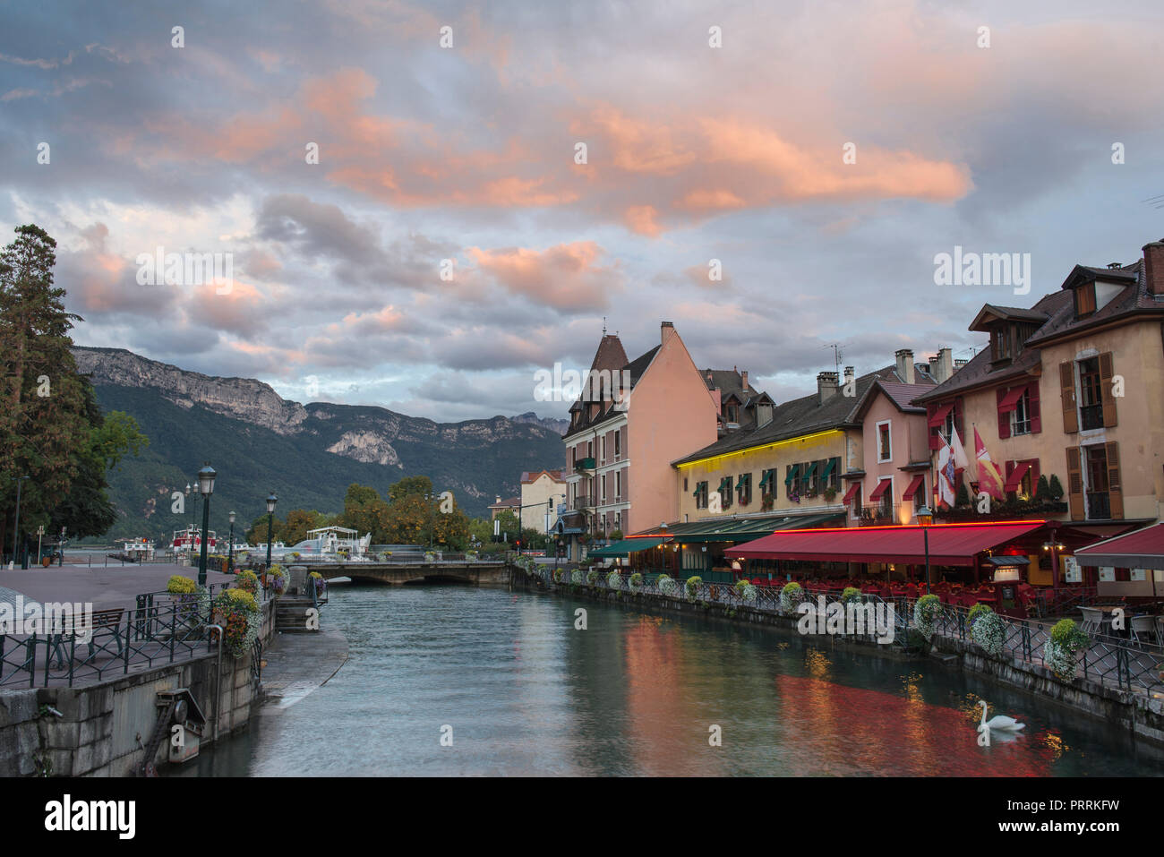 Sunset over Old Town of Annecy. Annecy is an alpine town in ...