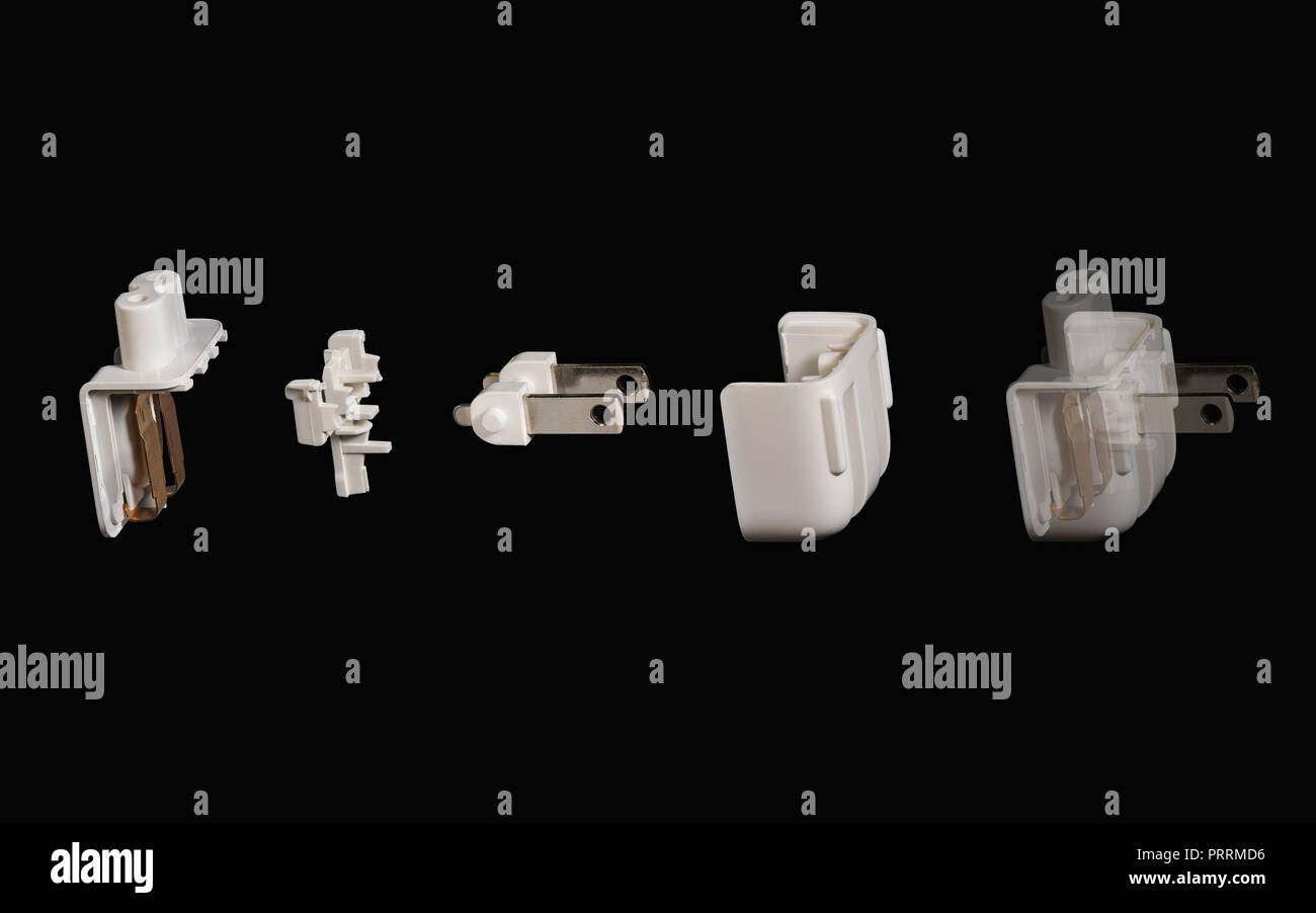 The electric plug is taken apart in isometric view isolated on black ...