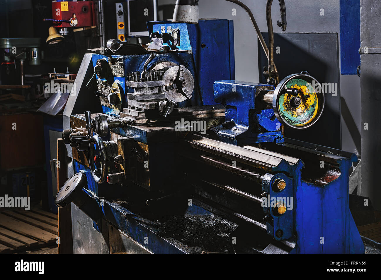 selective focus of industrial machine tool at manufacture factory Stock ...
