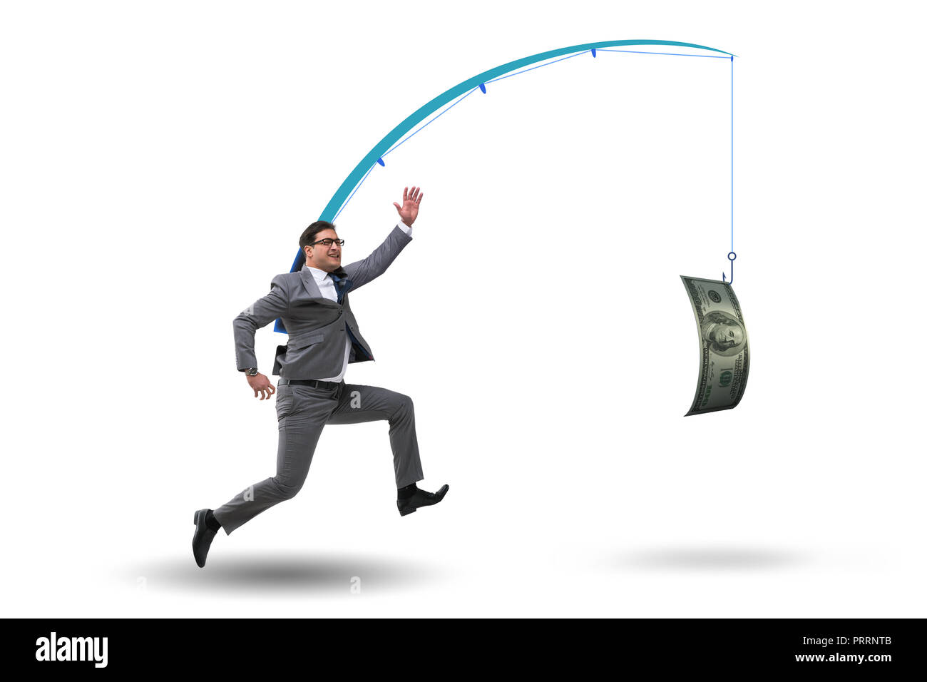 Businessman chasing money on fishing rod Stock Photo - Alamy
