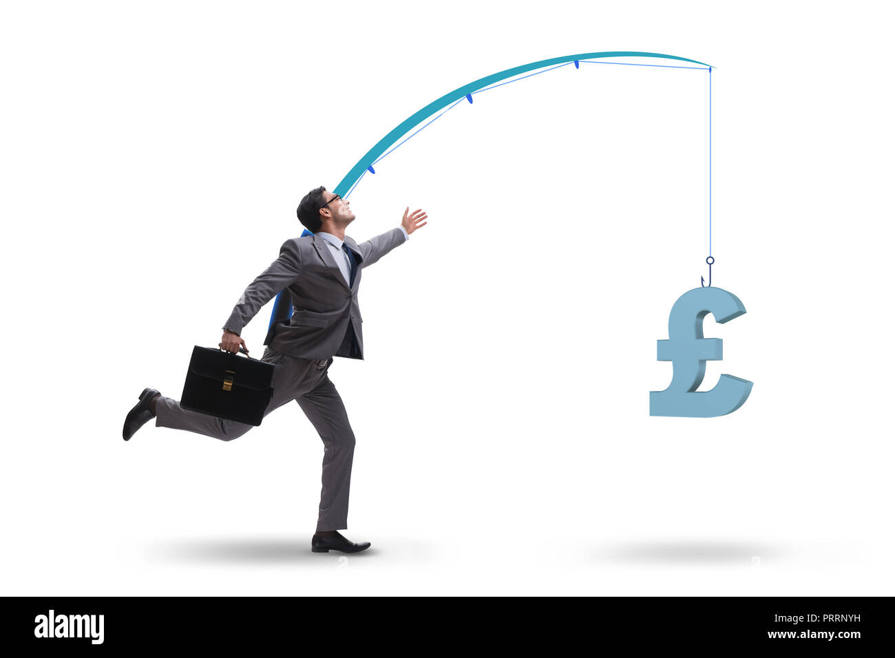 Businessman chasing money on fishing rod Stock Photo - Alamy