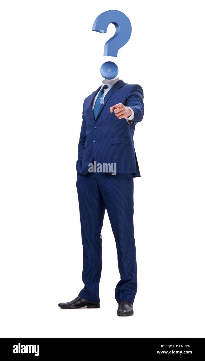 Businessman with question mark instead of his head Stock Photo - Alamy