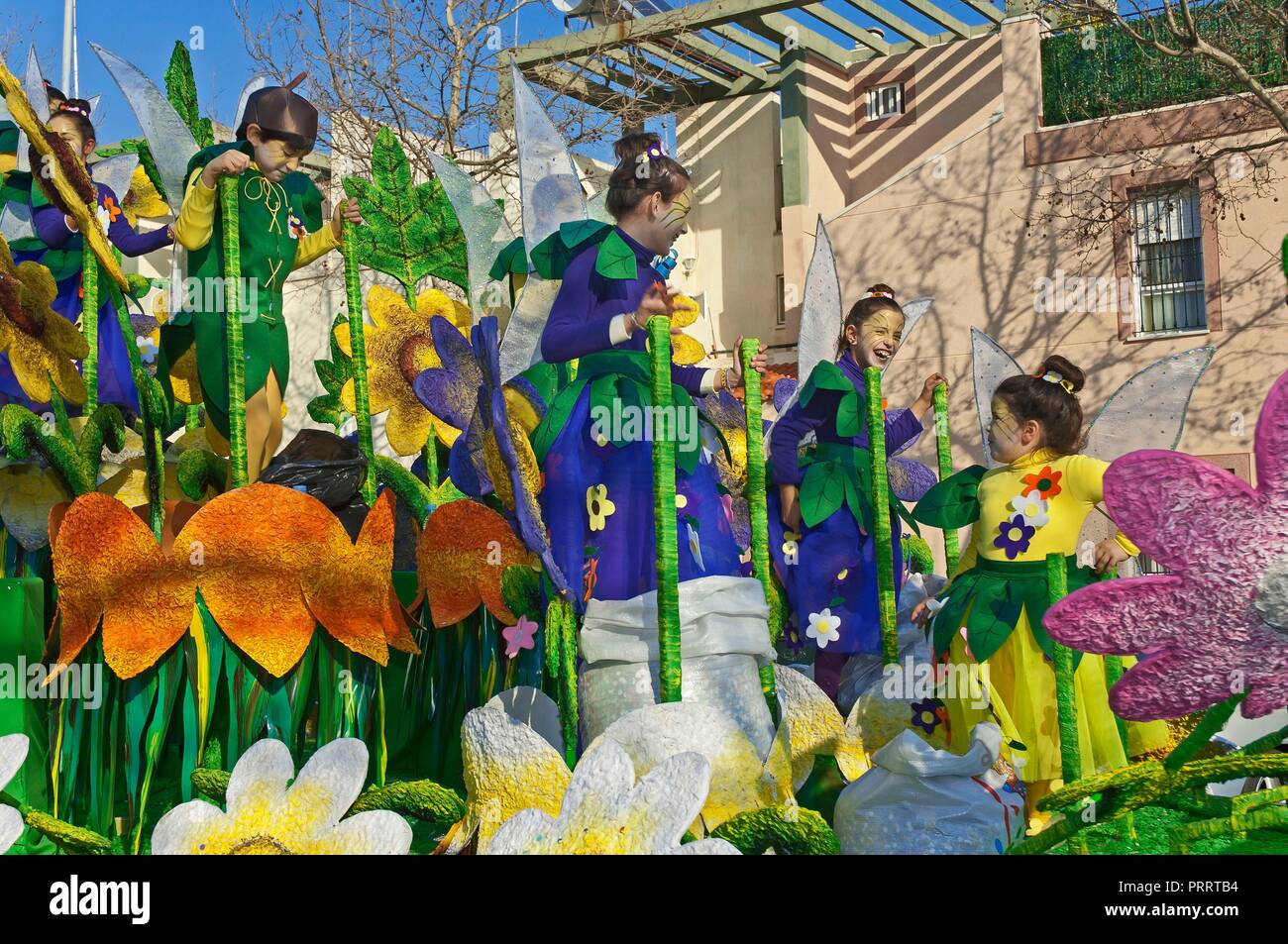 Carnival float, Forest fairy allegory, Isla Cristina, Huelva province ...