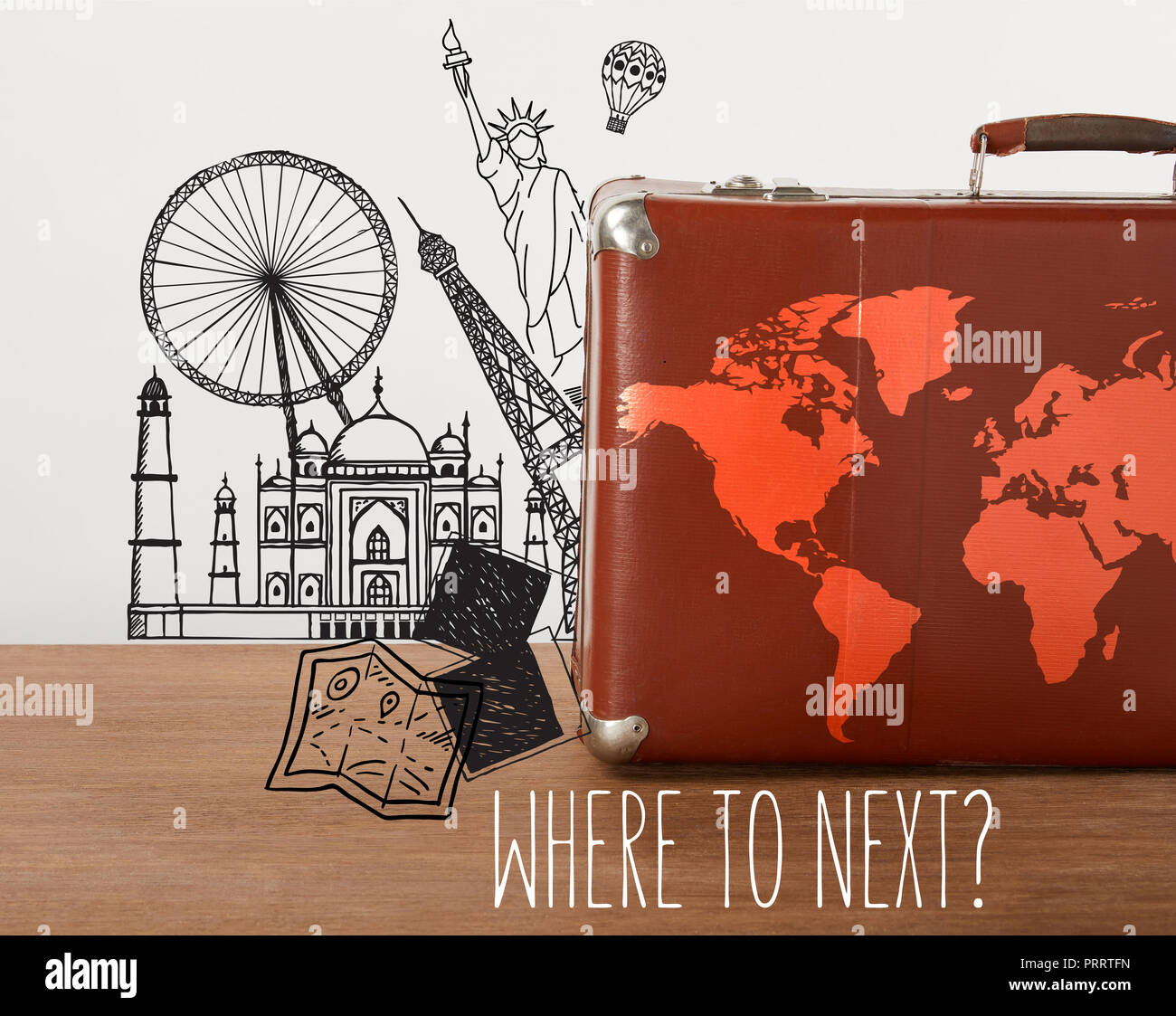 Vintage travel map suitcase hi-res stock photography and images - Alamy