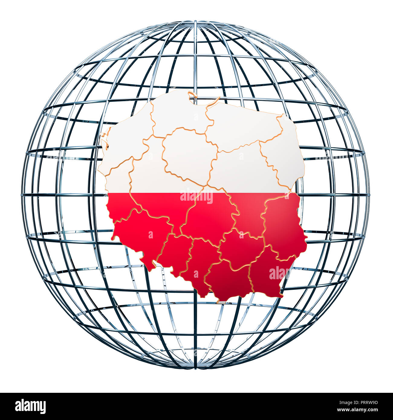 Polish map on the Earth Globe. 3D rendering isolated on white ...