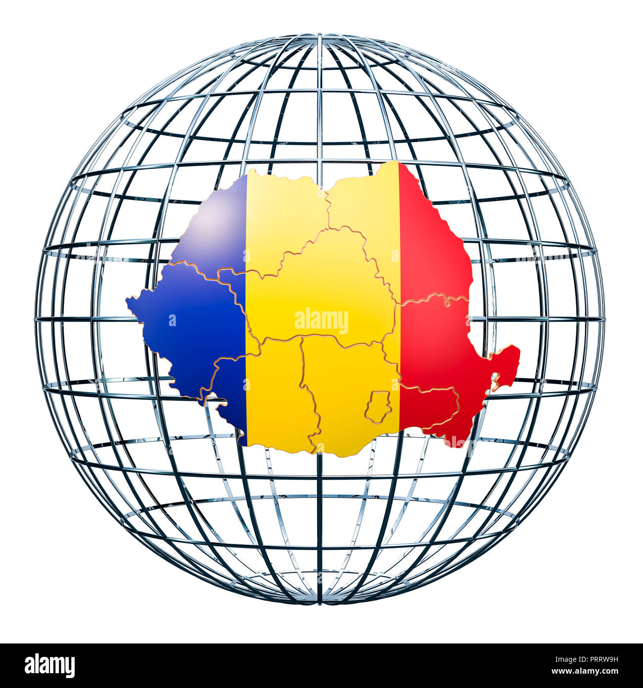 Romanian map on the Earth Globe. 3D rendering isolated on white ...