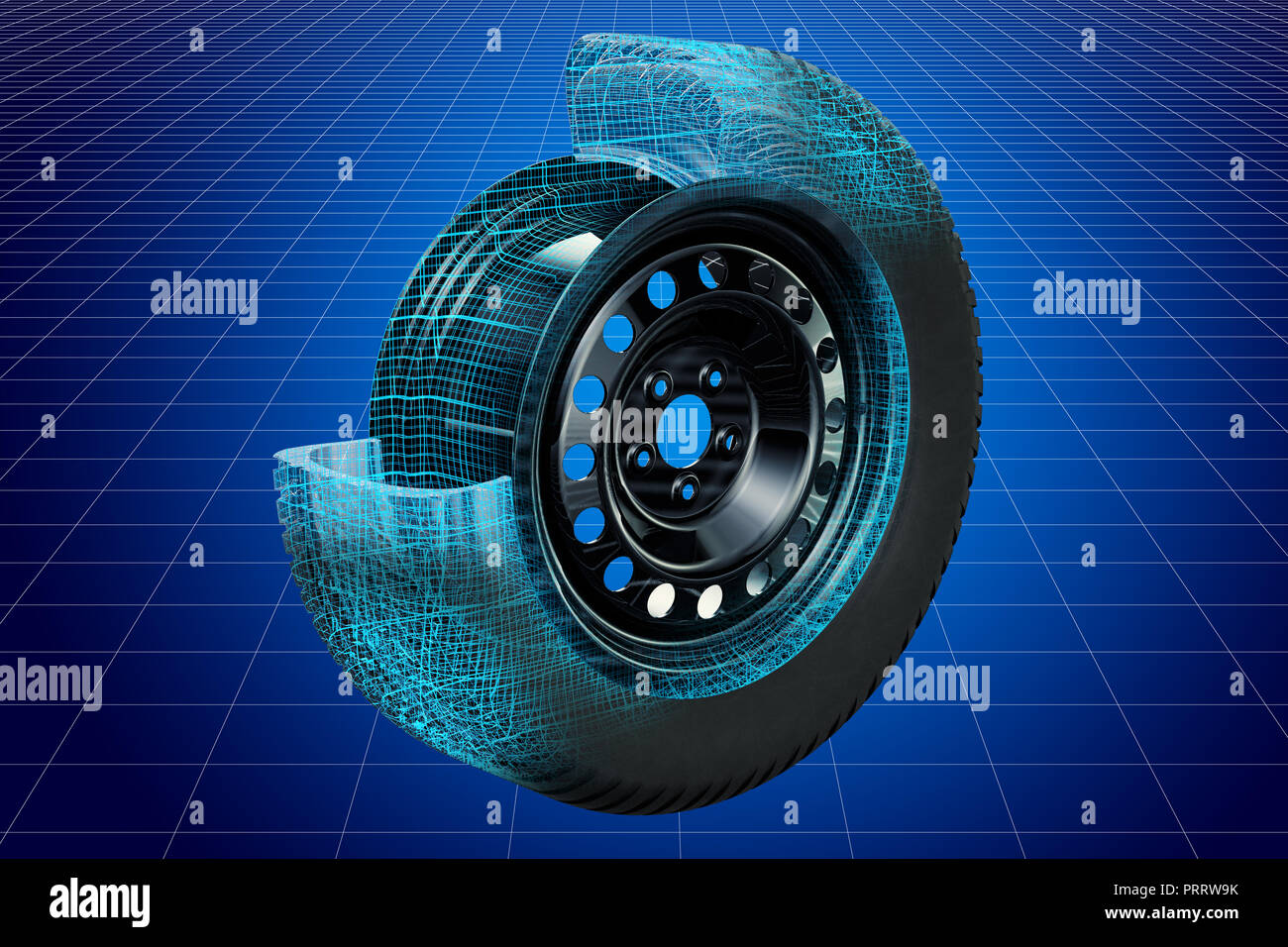Visualization 3d cad model of car wheel, blueprint. 3D rendering Stock ...