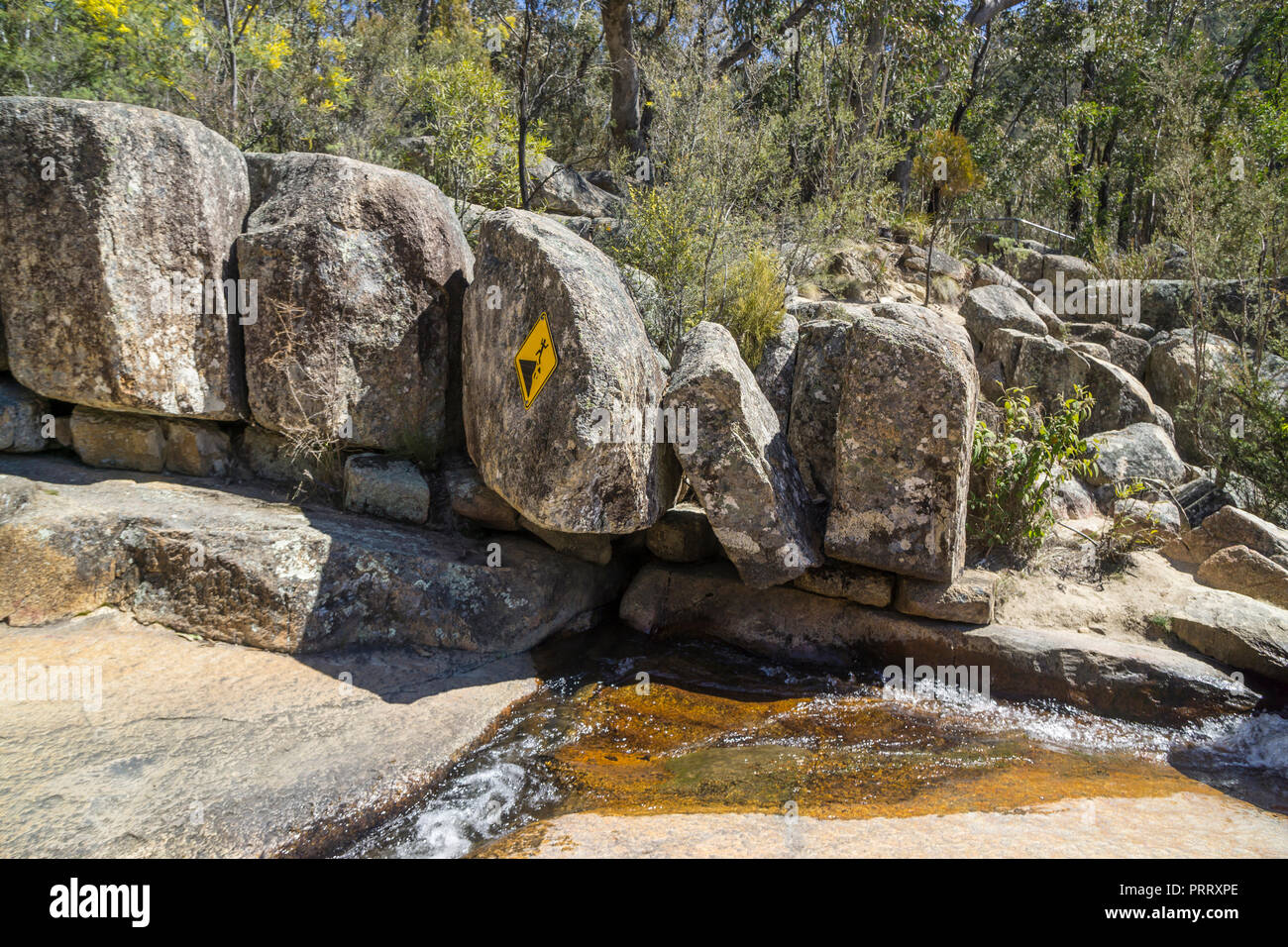 Warning sign at Gibraltar Falls in the Namadgi National Park, near ...