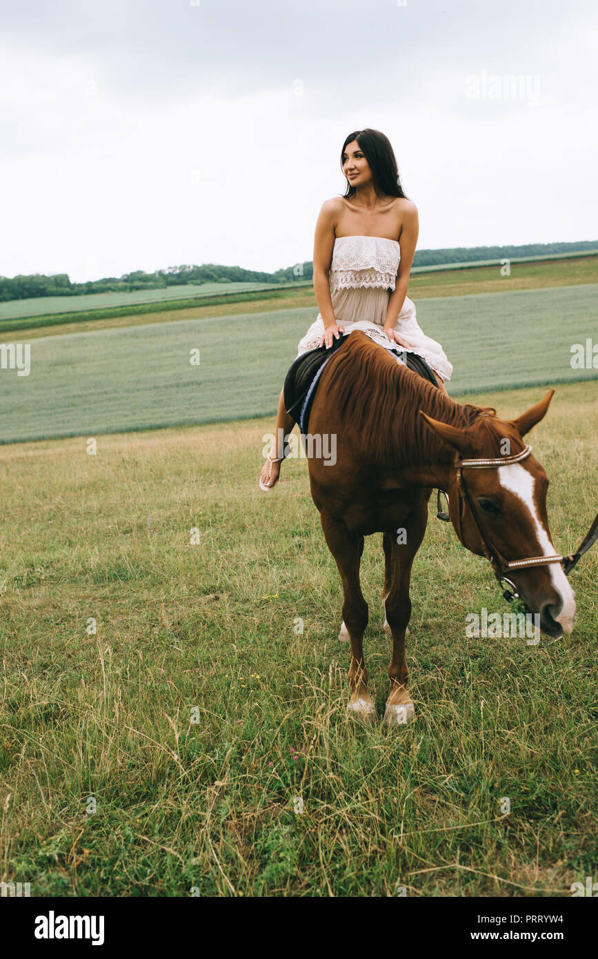 Woman riding brown horse hi-res stock photography and images - Alamy