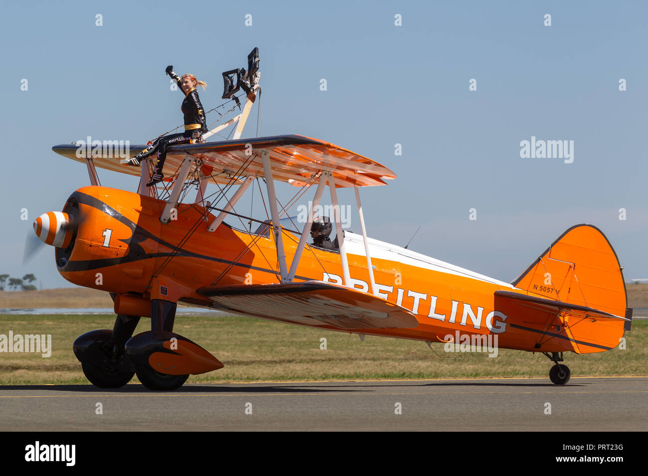 Vintage Boeing Stearman biplane of the Breitling Wing Walkers Stock ...