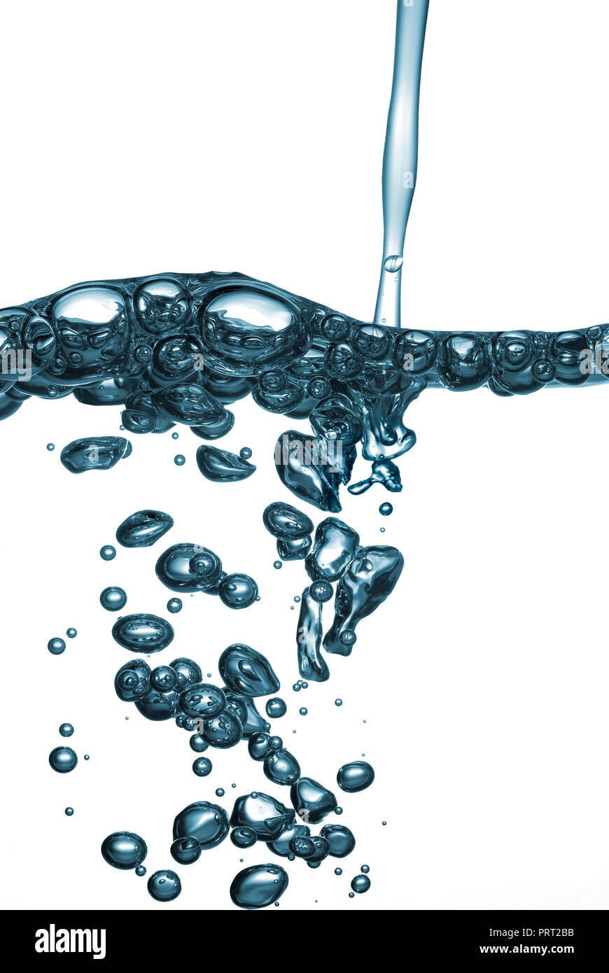 Water splash. Liquid poured into vessel. View through glass wall ...