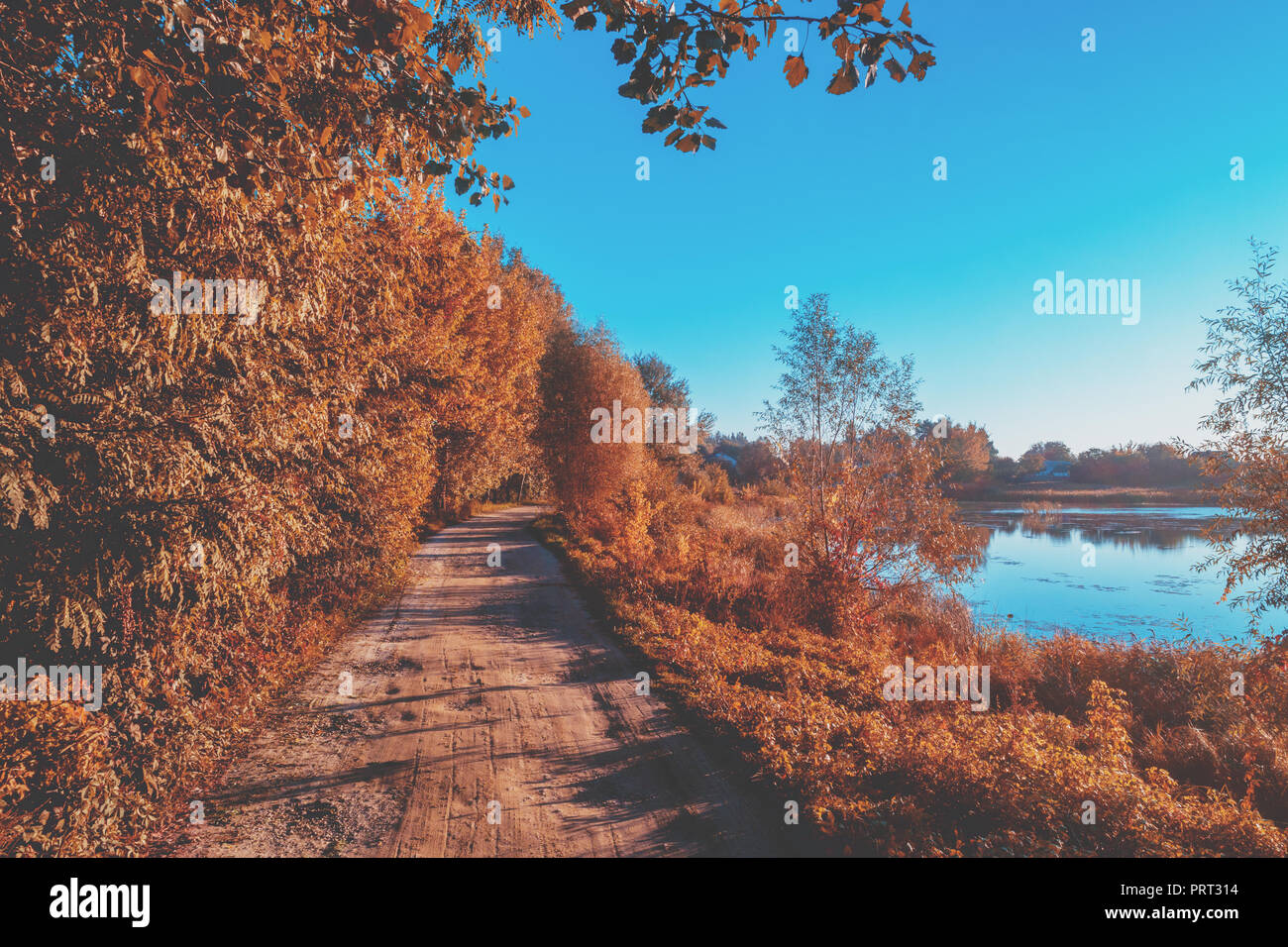 Countryside rural road lake hi-res stock photography and images - Alamy