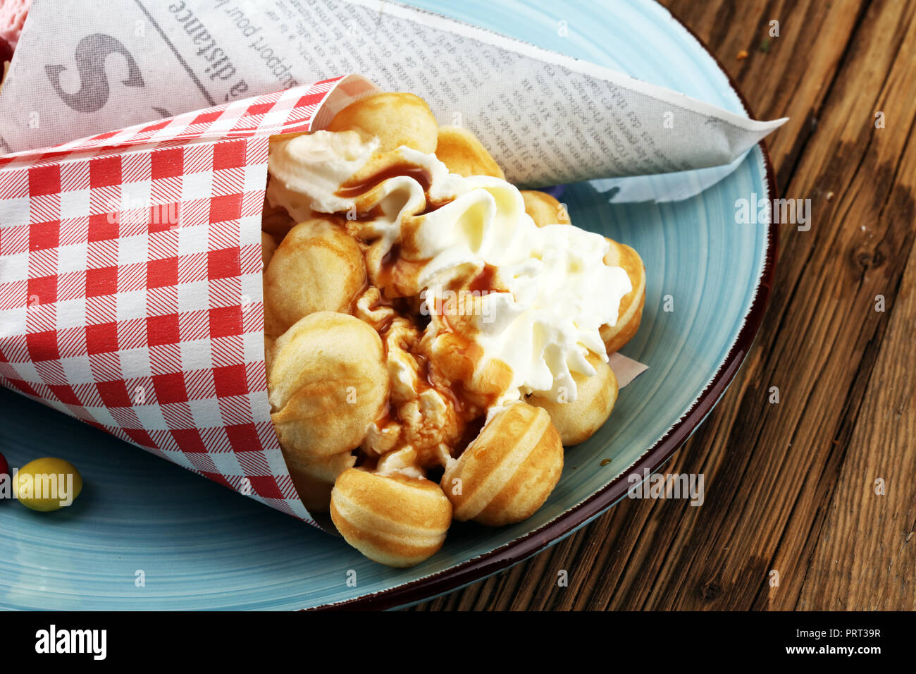 Hong Kong style egg waffle. bubble waffle with sundae ice cream and ...