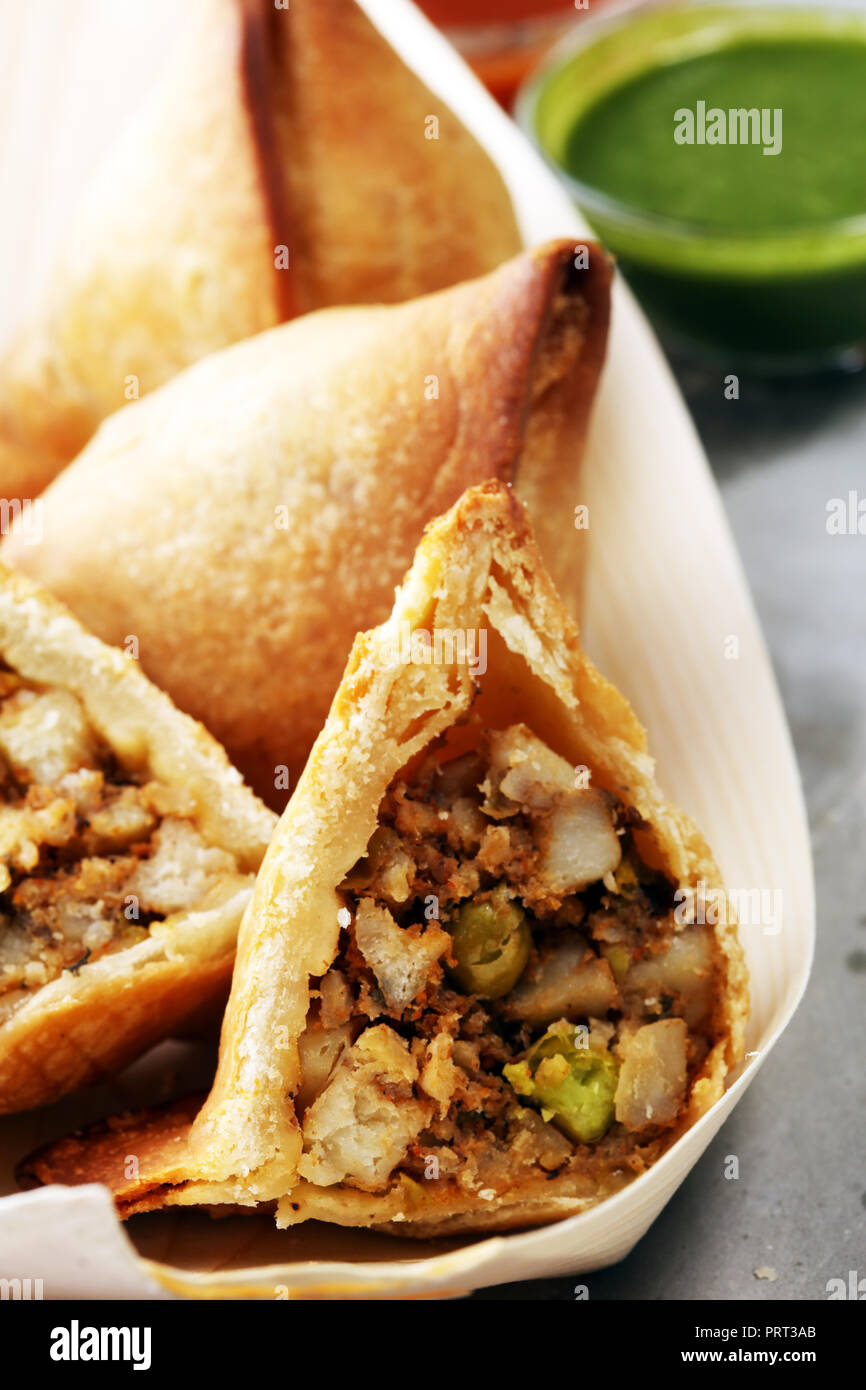 Vegetarian samsa or samosas.Indian special traditional street food ...