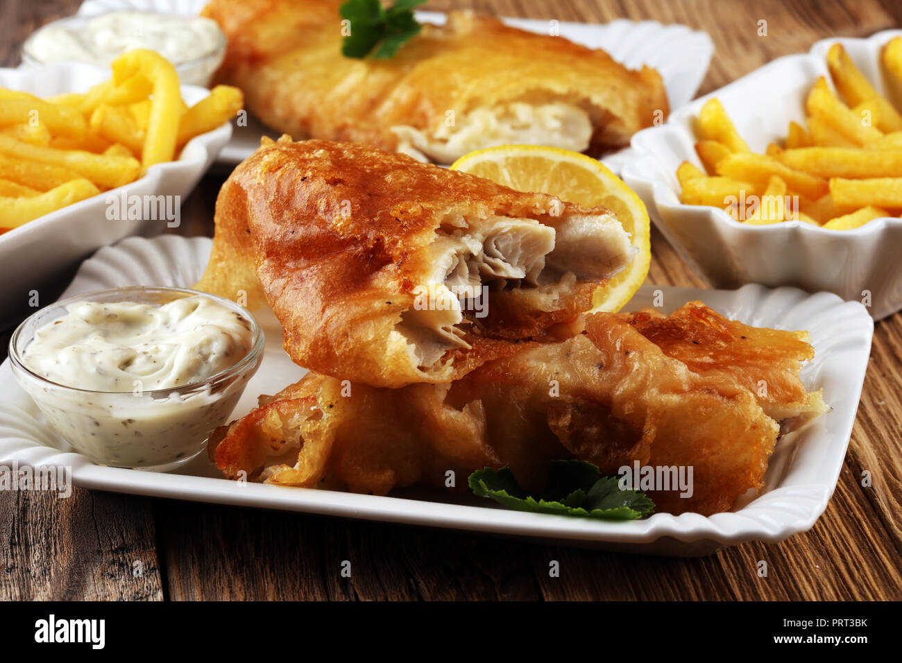 traditional British fish and chips consisting of fried fish, potato ...