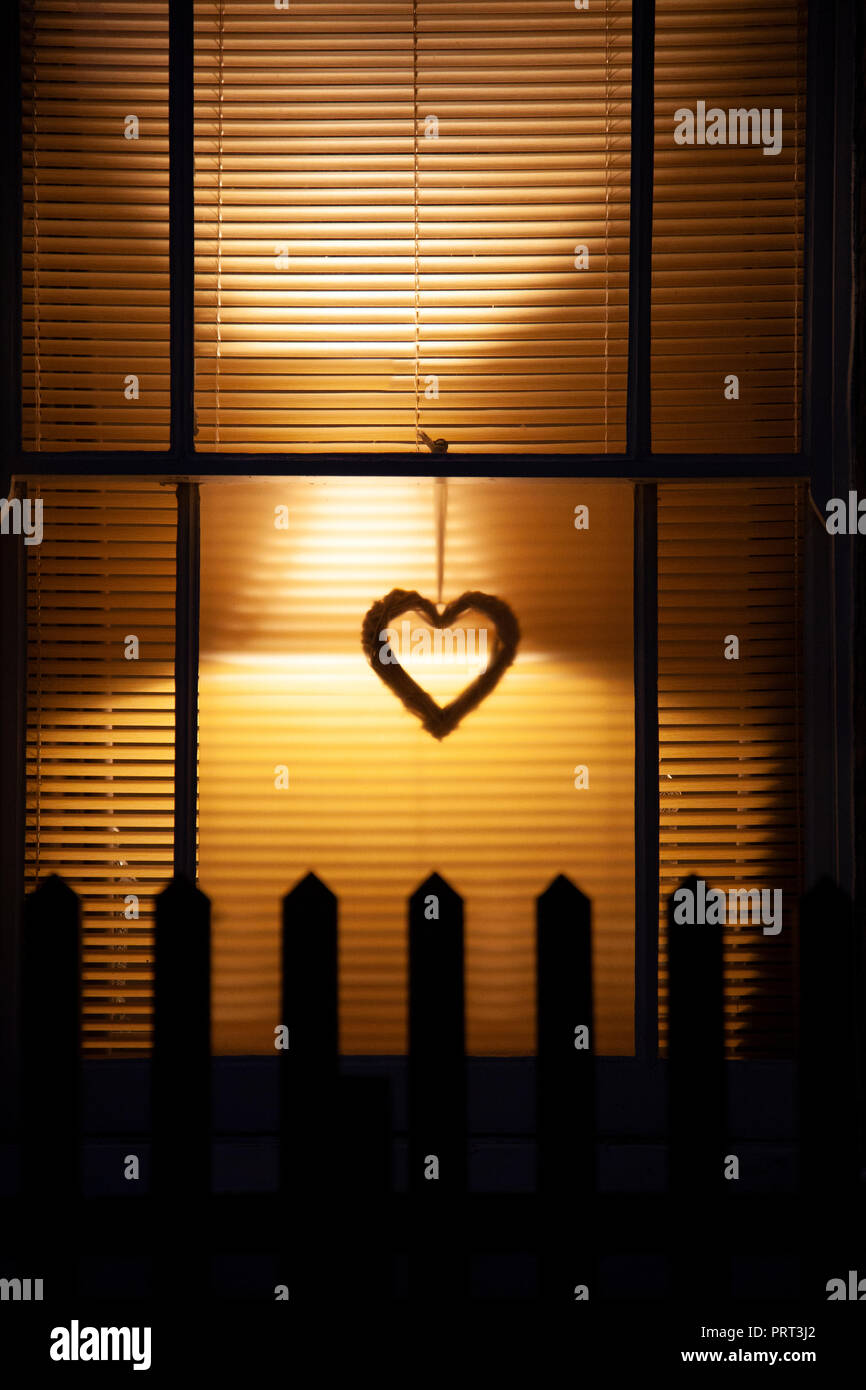 Night Window with Heart Stock Photo - Alamy