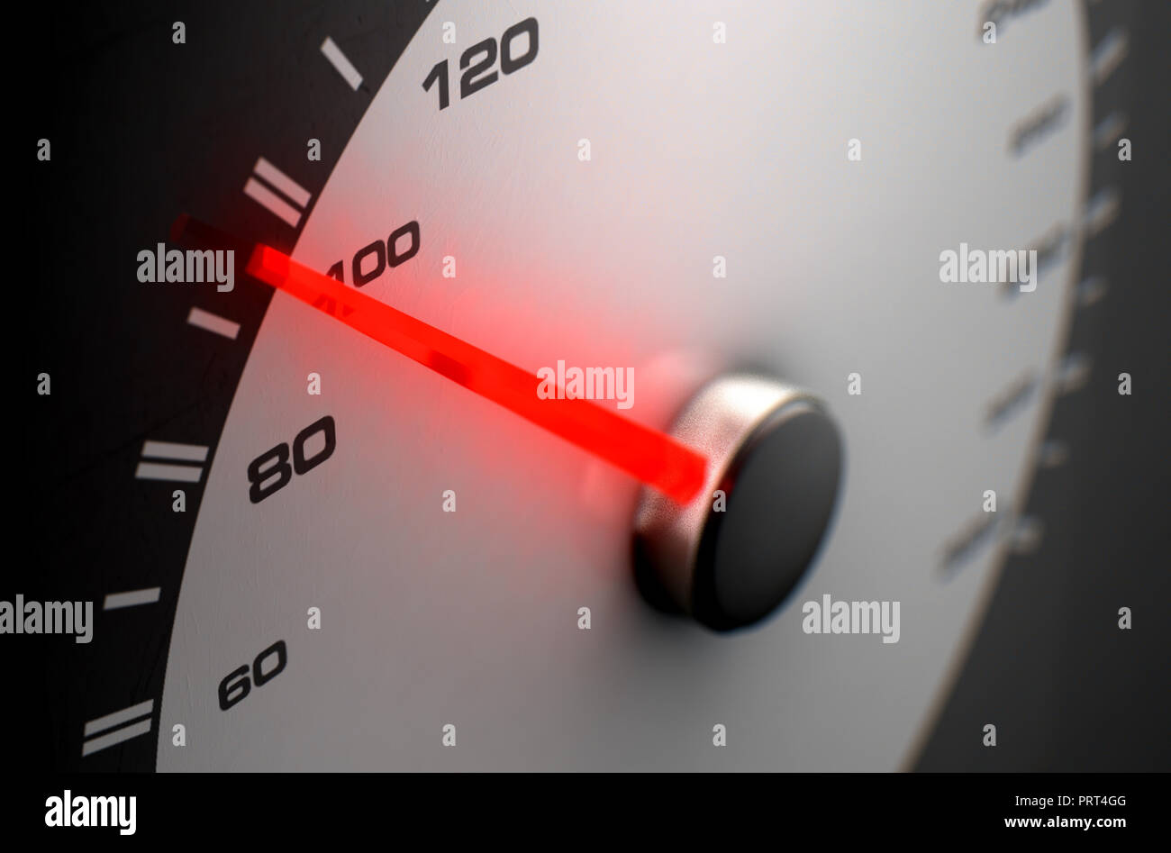 A sporty speedometer with a glowing orange needle pointing towards an ...