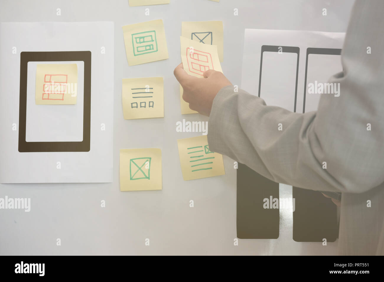 user experience workplace. UX designer desk with tablet layout. UI ...
