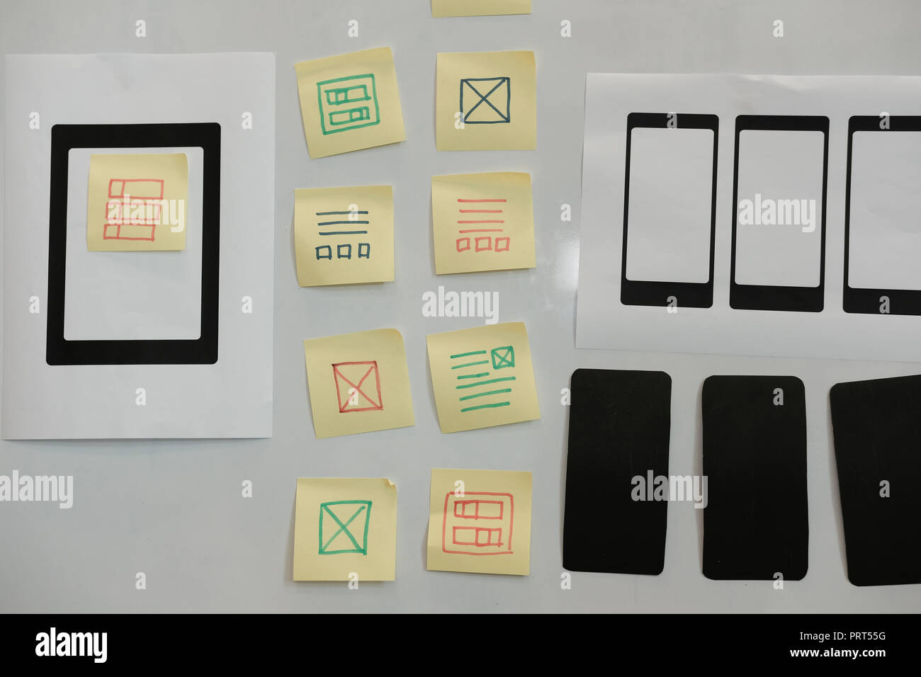 user experience workplace. UX smart phone tablet layout. UI planning ...