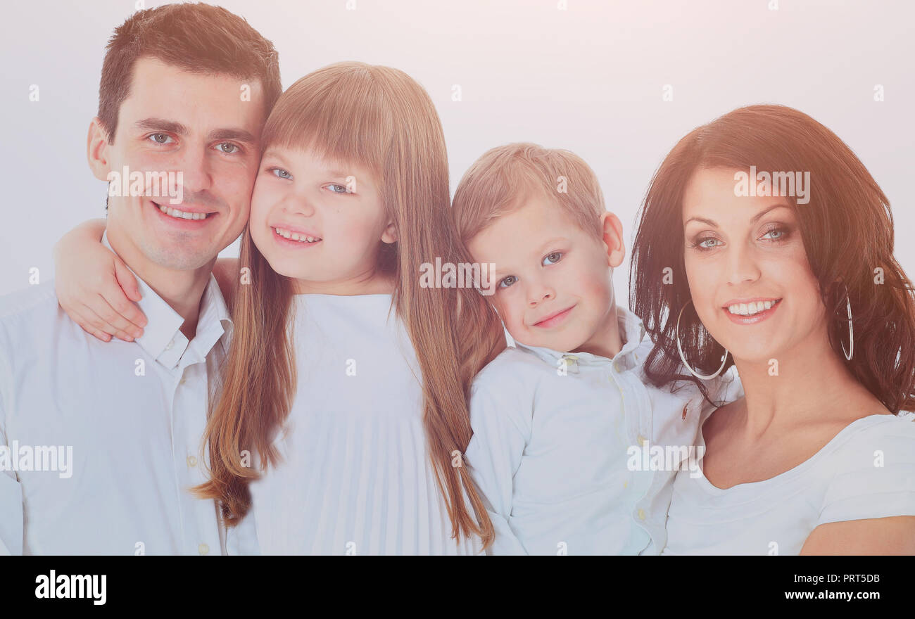 Beautiful happy family - isolated over a white background Stock Photo ...