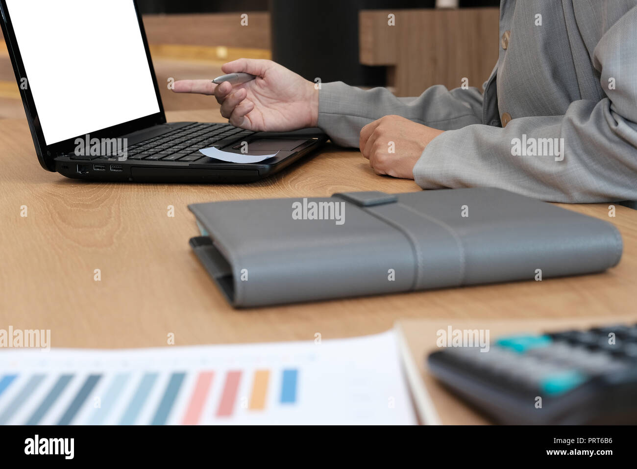 businessman pointing at computer screen. startup man working with ...