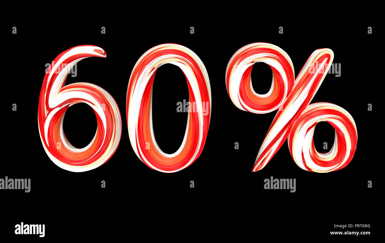 Candy text 60 % on black background. Brushstroke red-white text of 60 ...