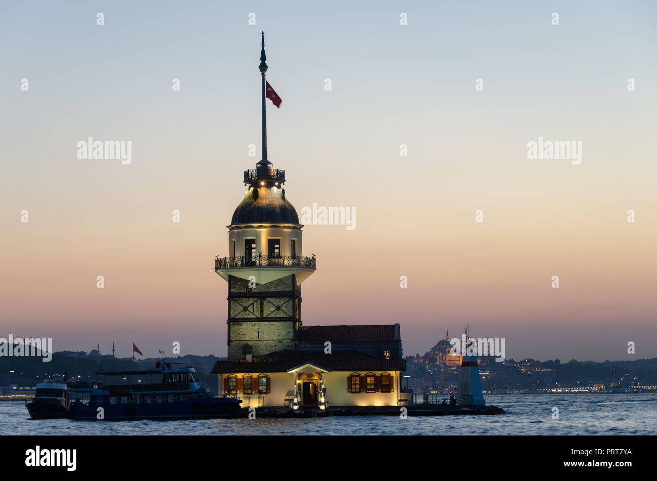 Historical town istanbul silhouette. maiden's tower, galata tower in ...