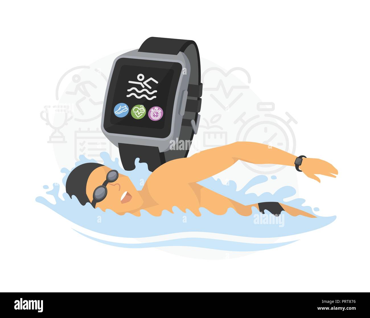 Swimming - modern colorful vector cartoon character illustration Stock ...