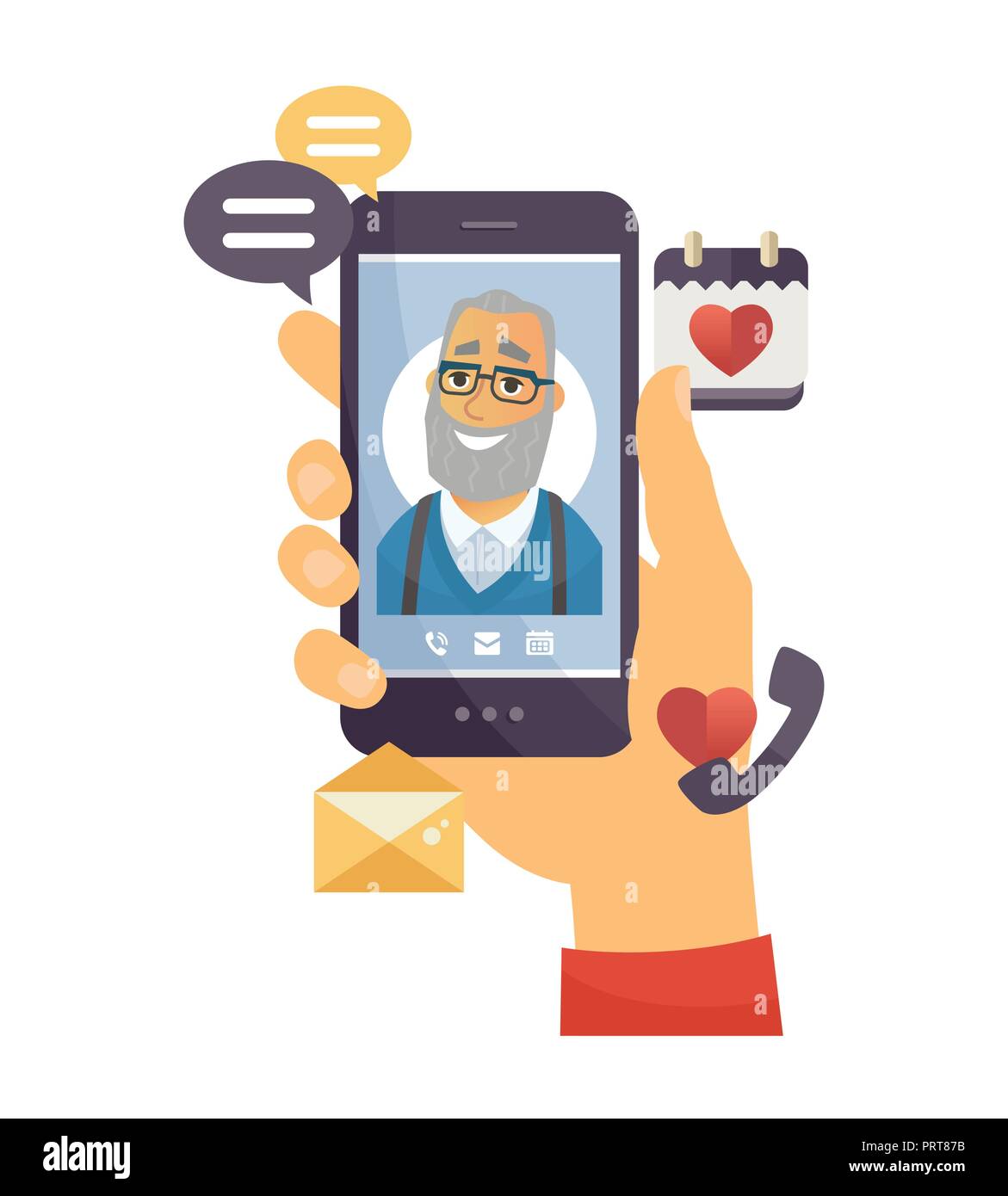 Grandfather calling - modern vector cartoon character illustration ...