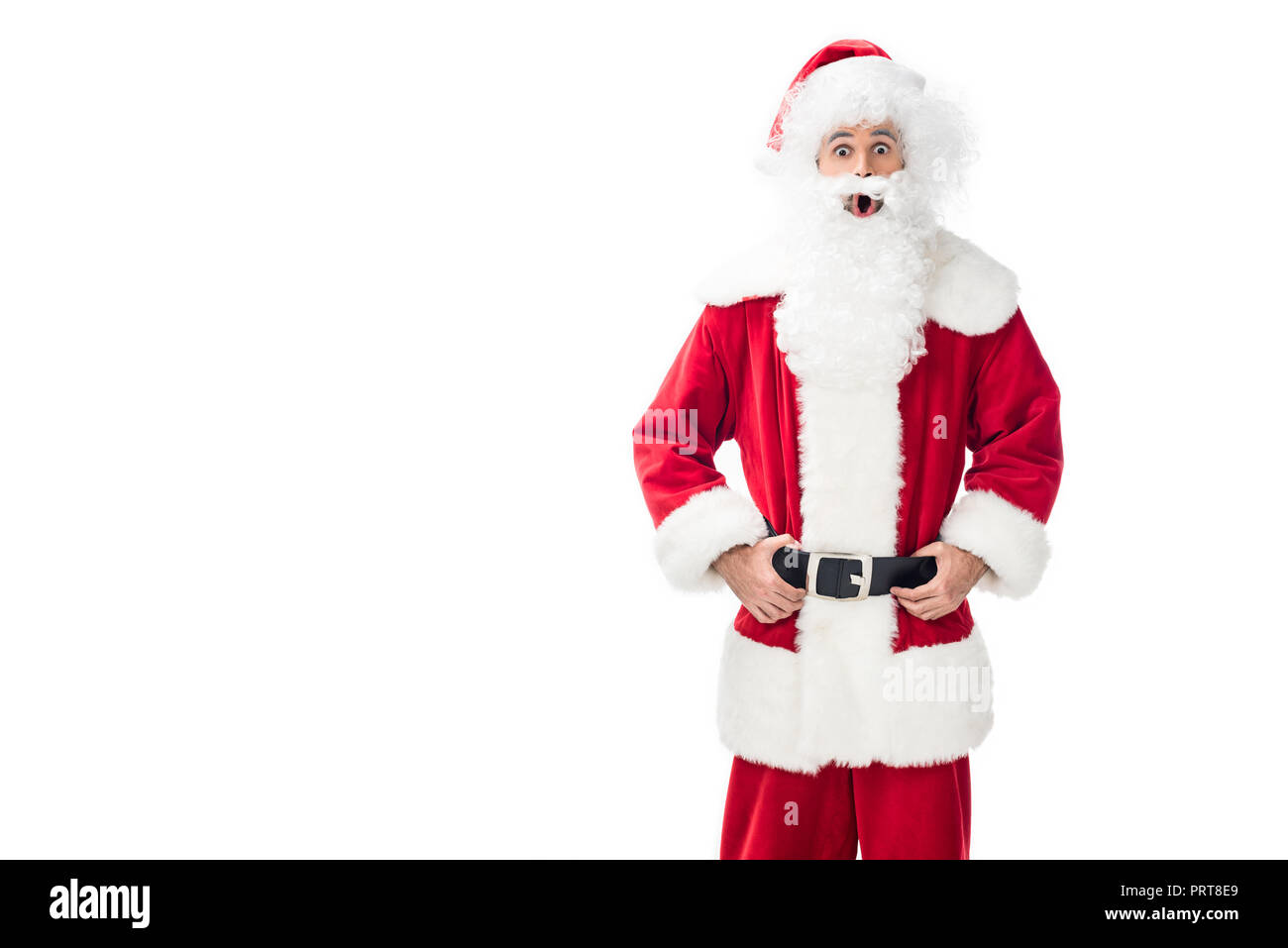 shocked santa claus standing isolated on white background Stock Photo ...