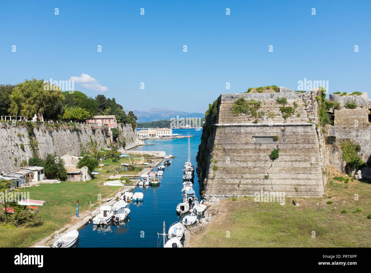 The artificial moat beside the Old Venetian Fort in Corfu Town, Corfu ...