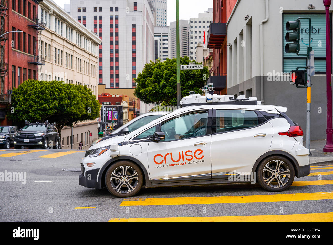 SAN FRANCISCO, CALIFORNIA, USA - MAY 14, 2018: unmanned car test on ...