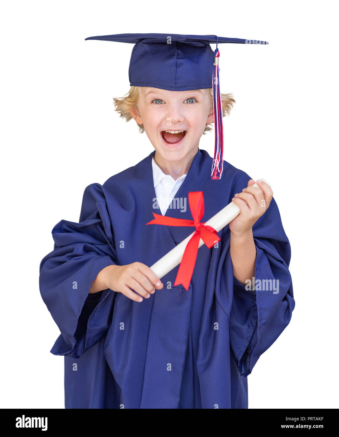 Cute Young Caucasian Boy Wearing Graduation Cap and Gown Isolated On A ...
