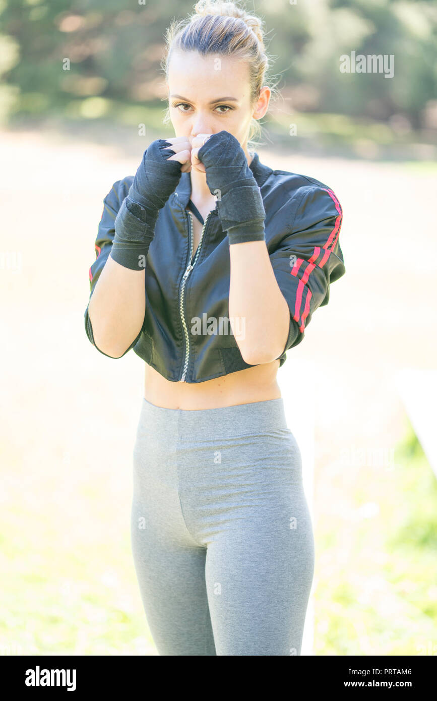 Female Outdoor Boxing Training Stock Photo - Alamy