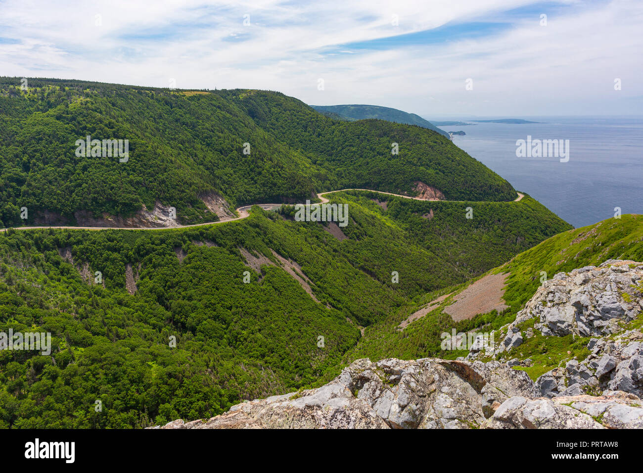 CAPE BRETON, NOVA SCOTIA, CANADA - Cabot Trail scenic highway on French Mountain, in Cape Breton ...