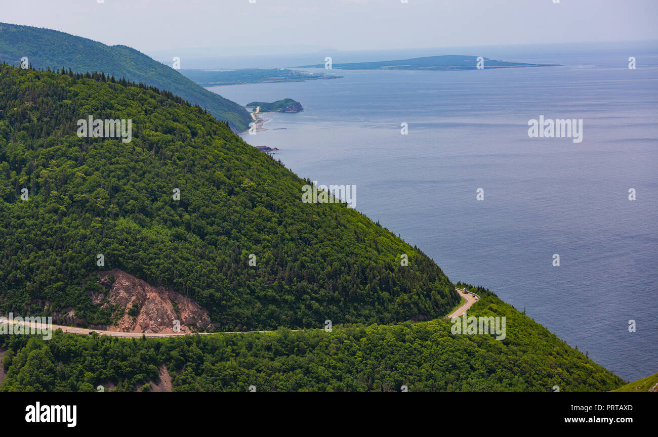 CAPE BRETON, NOVA SCOTIA, CANADA - Cabot Trail scenic highway on French Mountain, in Cape Breton ...
