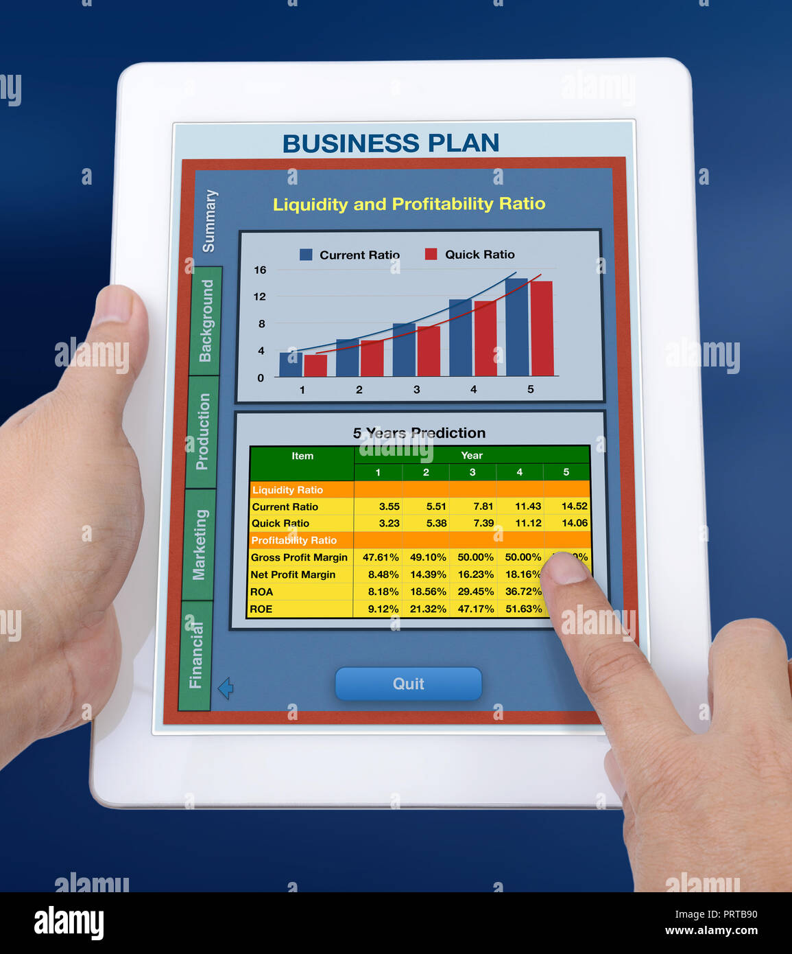 Someone holding digital tablet that show business plan showing on ...