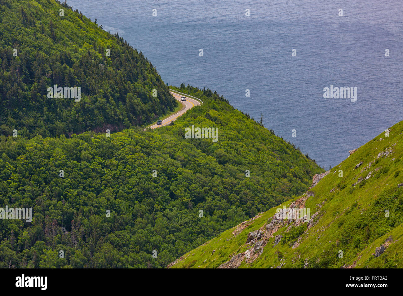 CAPE BRETON, NOVA SCOTIA, CANADA - Cabot Trail scenic highway on French Mountain, in Cape Breton ...