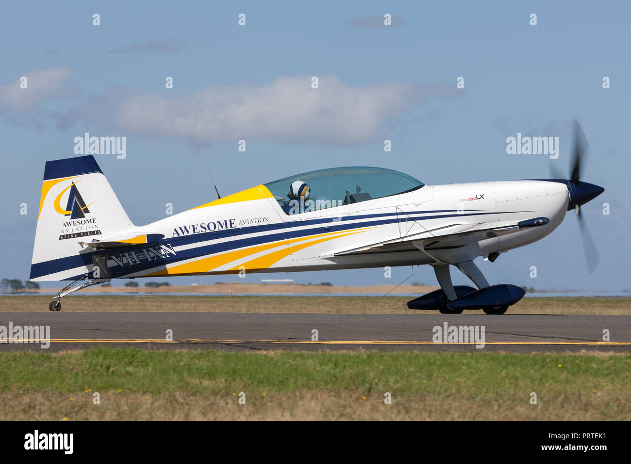 British aerobatic pilot Mark Jefferies flying a single engine Extra ...