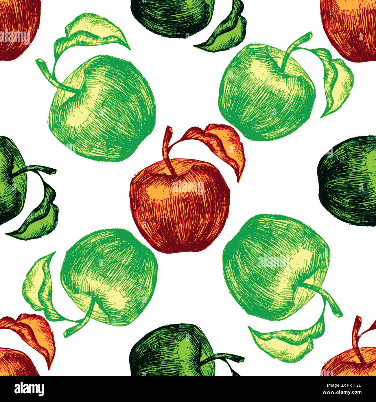 Green apples seamless pattern on white background. Vector illustration ...
