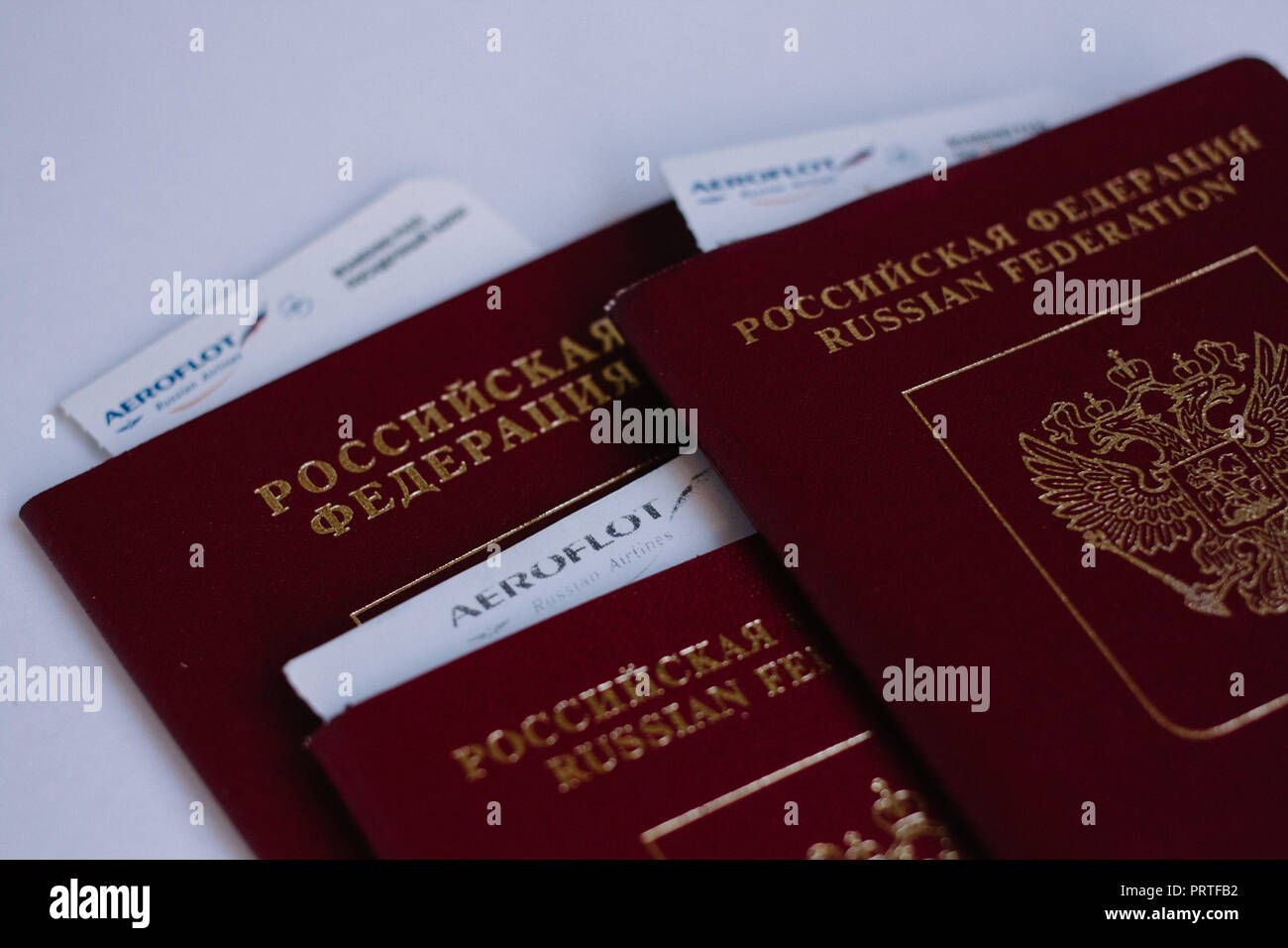 Moscow, Russia - 05 10 2018: russian passports and a boarding pass ...