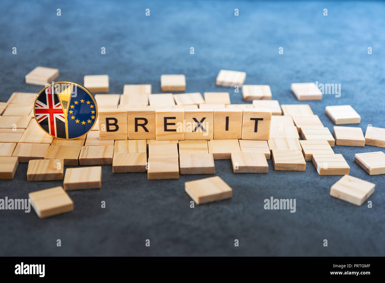 Brexit Concept - National Flag Gold Coin and English Words Stock Photo ...