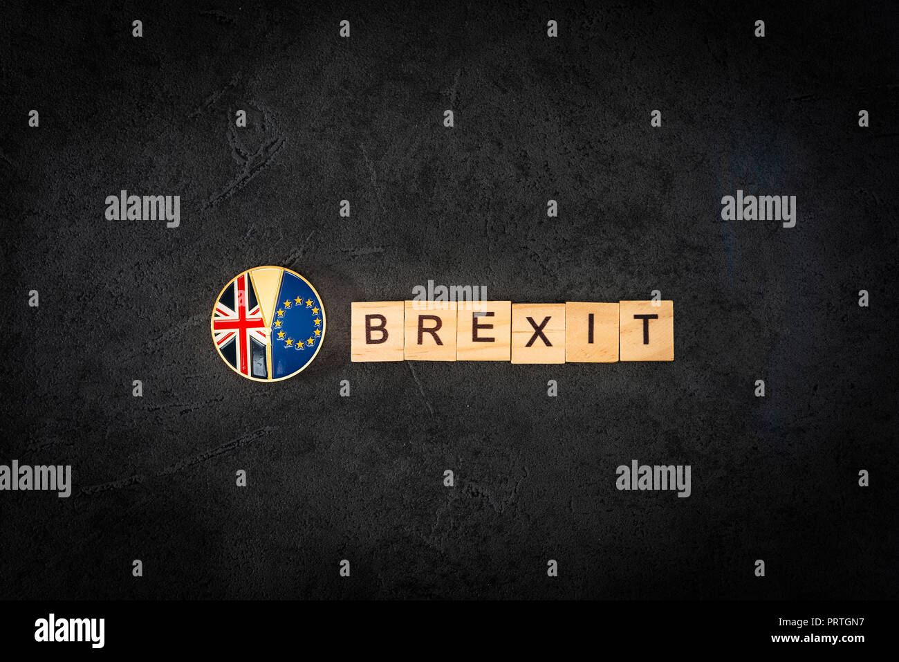 Brexit Concept - National Flag Gold Coin and English Words Stock Photo ...