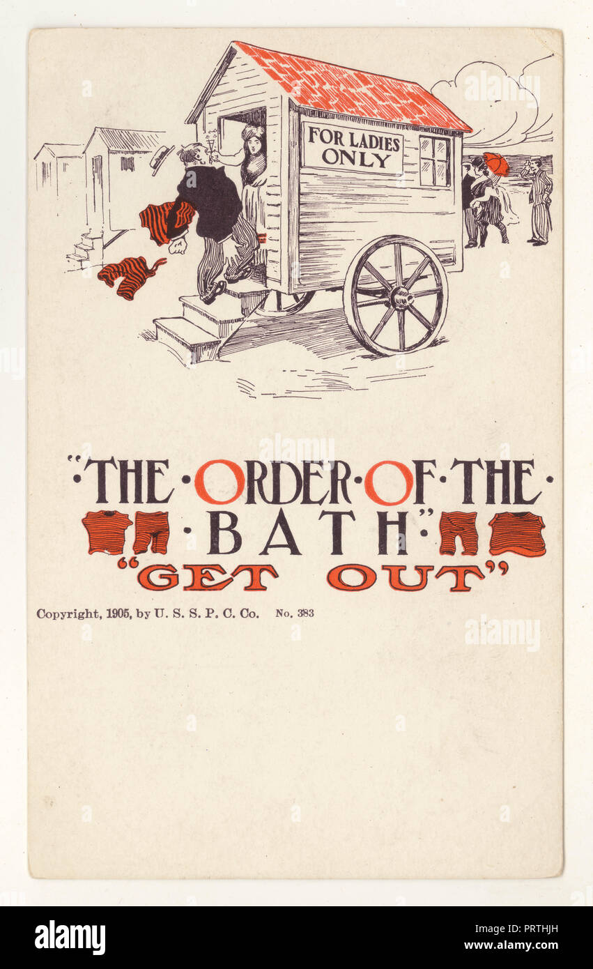Illustrated Edwardian bathing hut / machine postcard - The Order of the ...