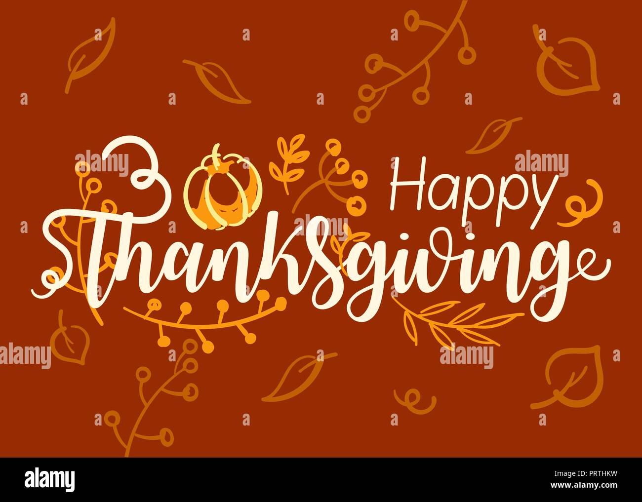 Hand drawn Happy Thanksgiving typography banner. Celebration text with ...