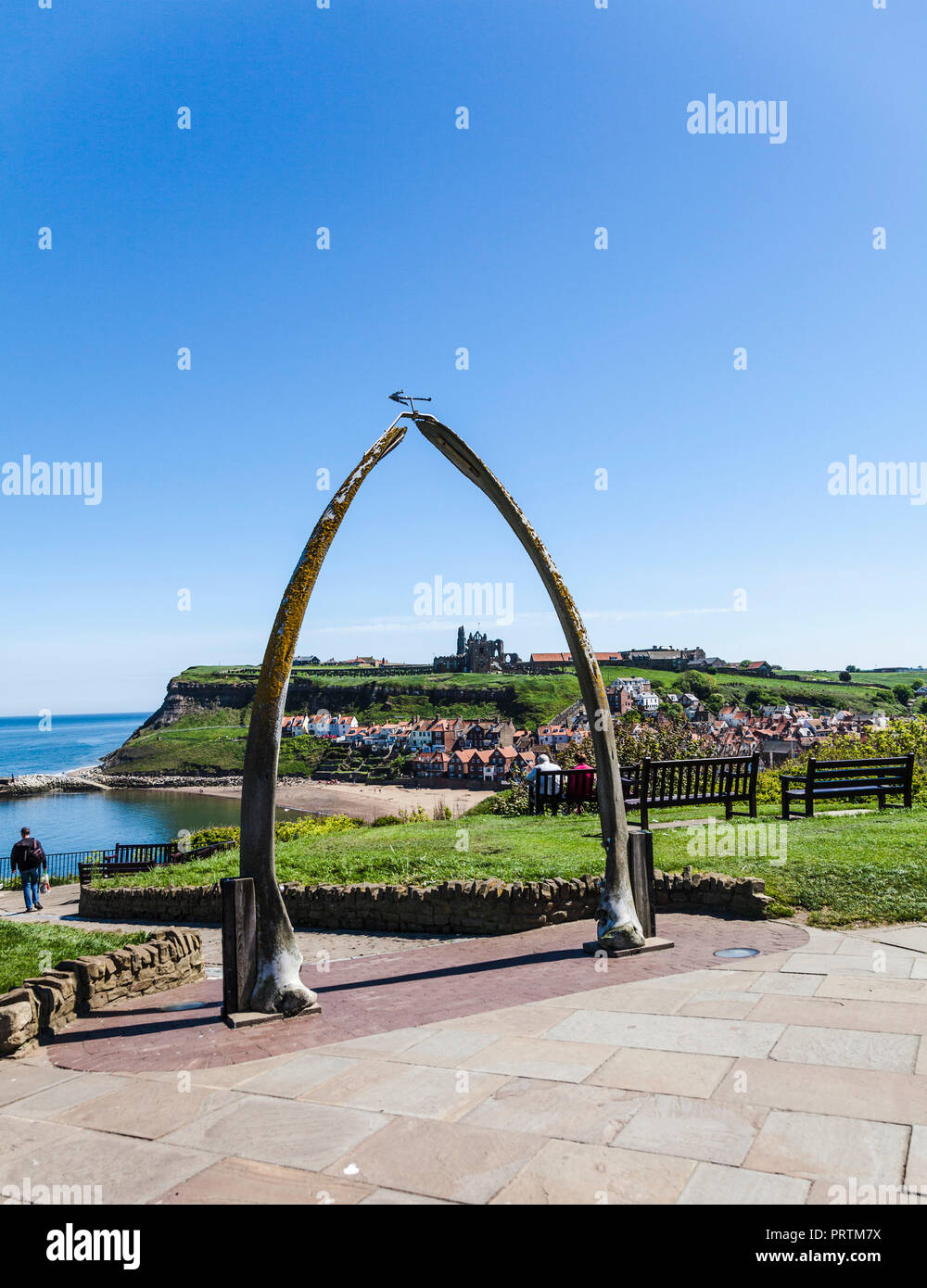 A view of the abbey through the whale bone arch at Whitby,North ...