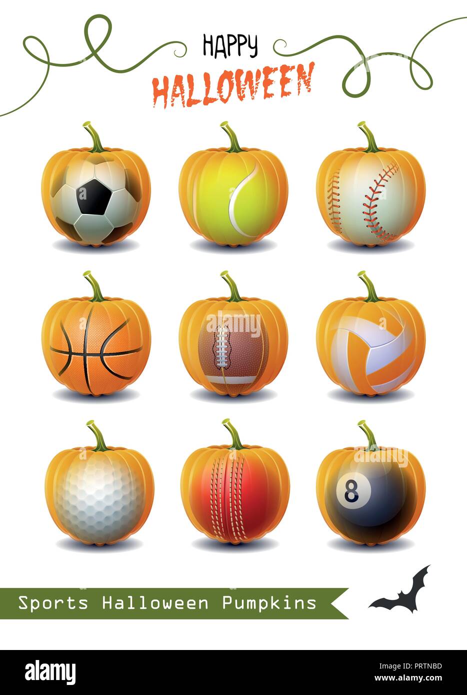 Happy Halloween. Collection of different Halloween Sports Pumpkins for ...