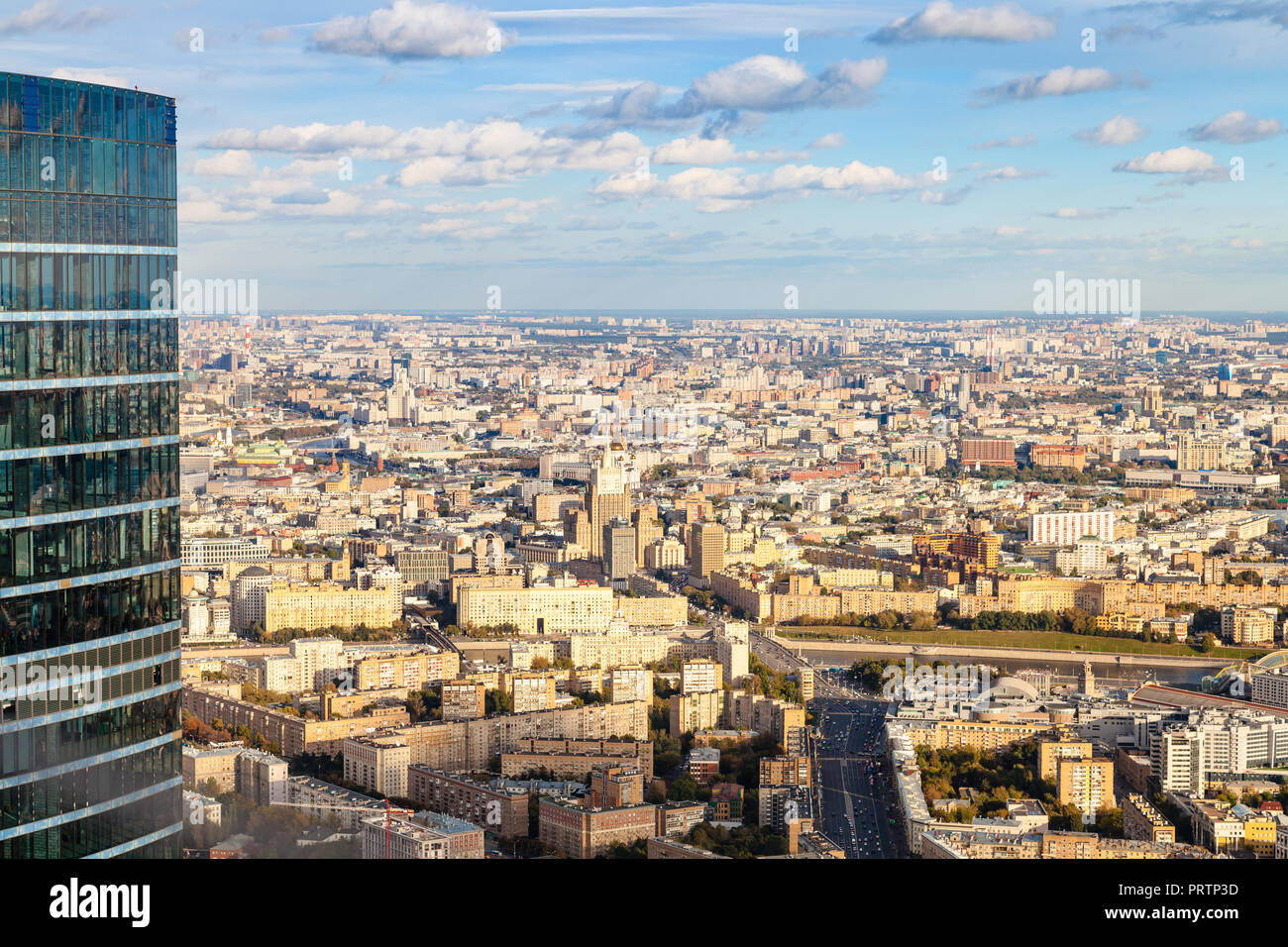 aerial view of center and southwest of Moscow city from observatation ...