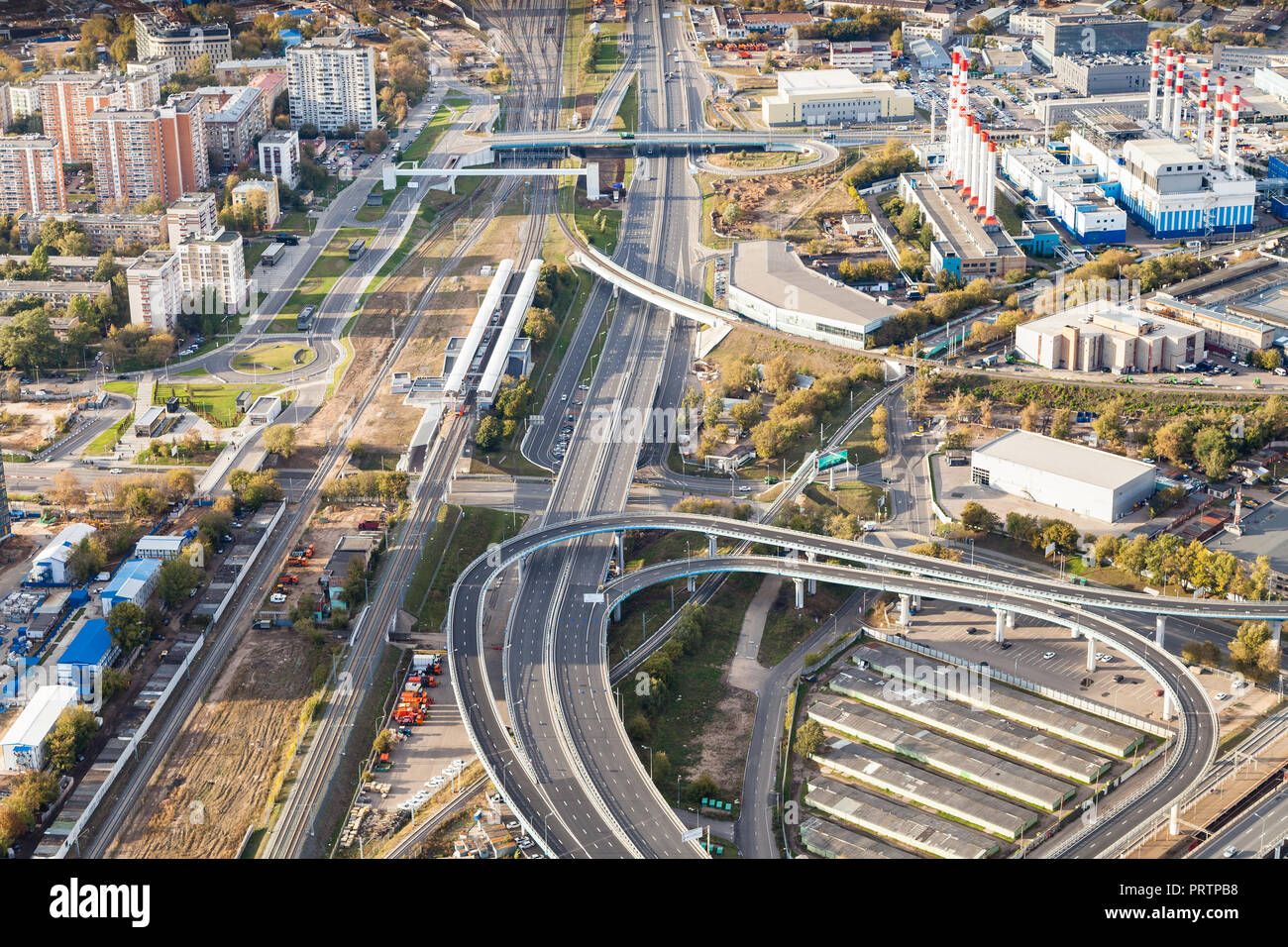 aerial view of Third Ring Road and Railway Central Circle in Moscow ...