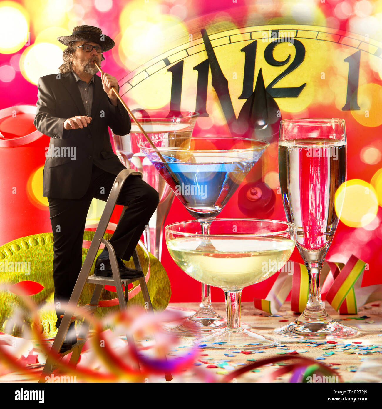Drinker drinking wine of large glass on the new year eve Stock Photo ...